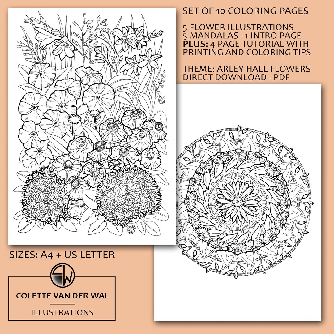 Coloring Pages - SET 4 - 10 Different Images + Tutorial - Hand ...