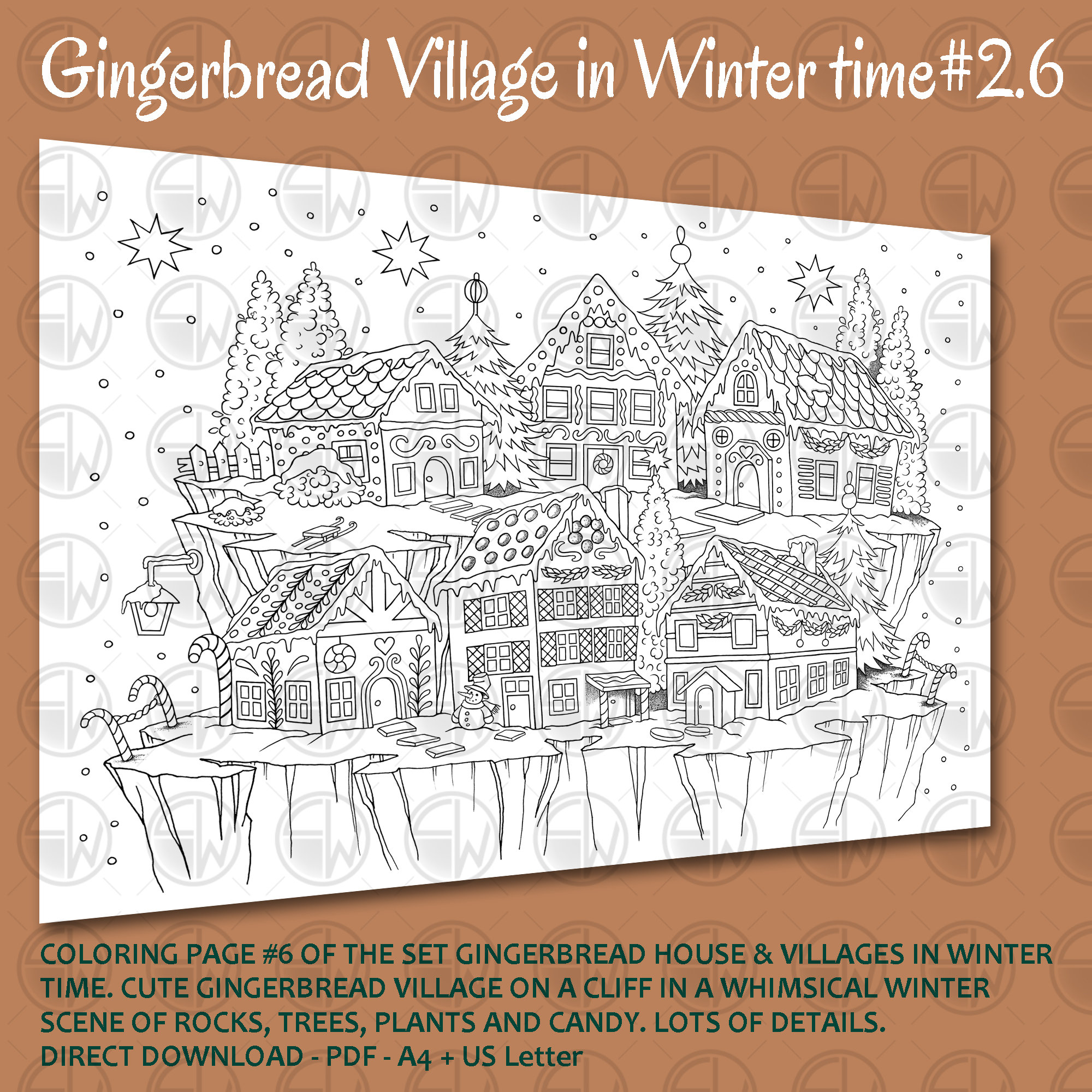 Gingerbread House & Villages in Winter Set 2, Coloring Pages 3 Images ...