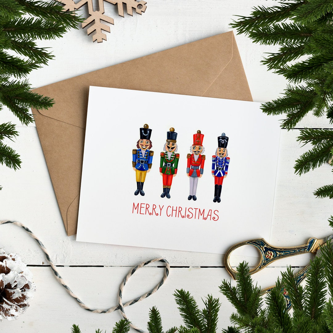 Printable Christmas Card Nutcrackers Greeting Card Card With Hand Painted Illustration 5x7 Inch ...