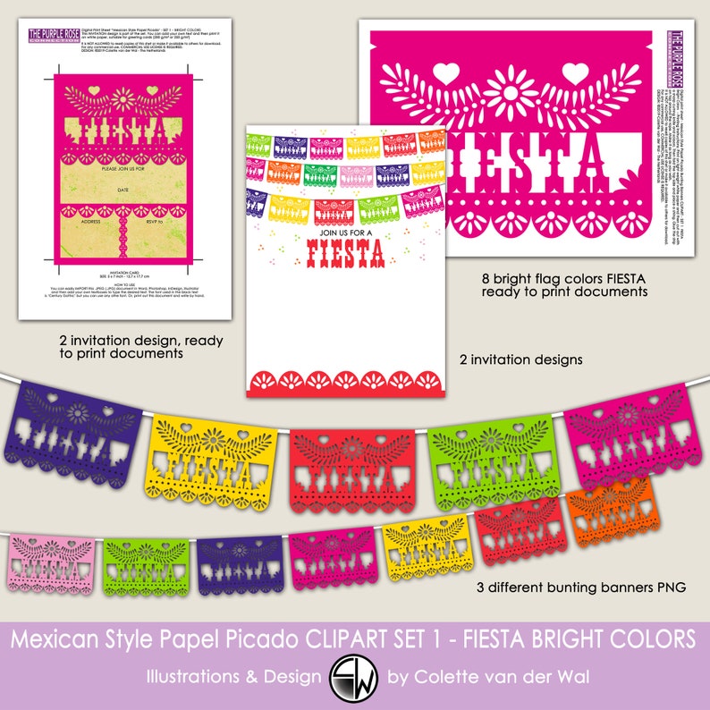 Papel Picado FIESTA / Mexican Style Papel Picado Bunting Banner Clip ...