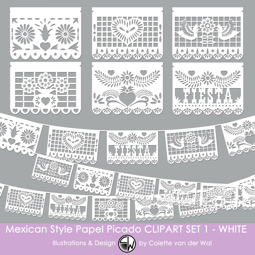 Papel Picado White / Mexican Style Papel Picado Bunting Banner Clip Art ...
