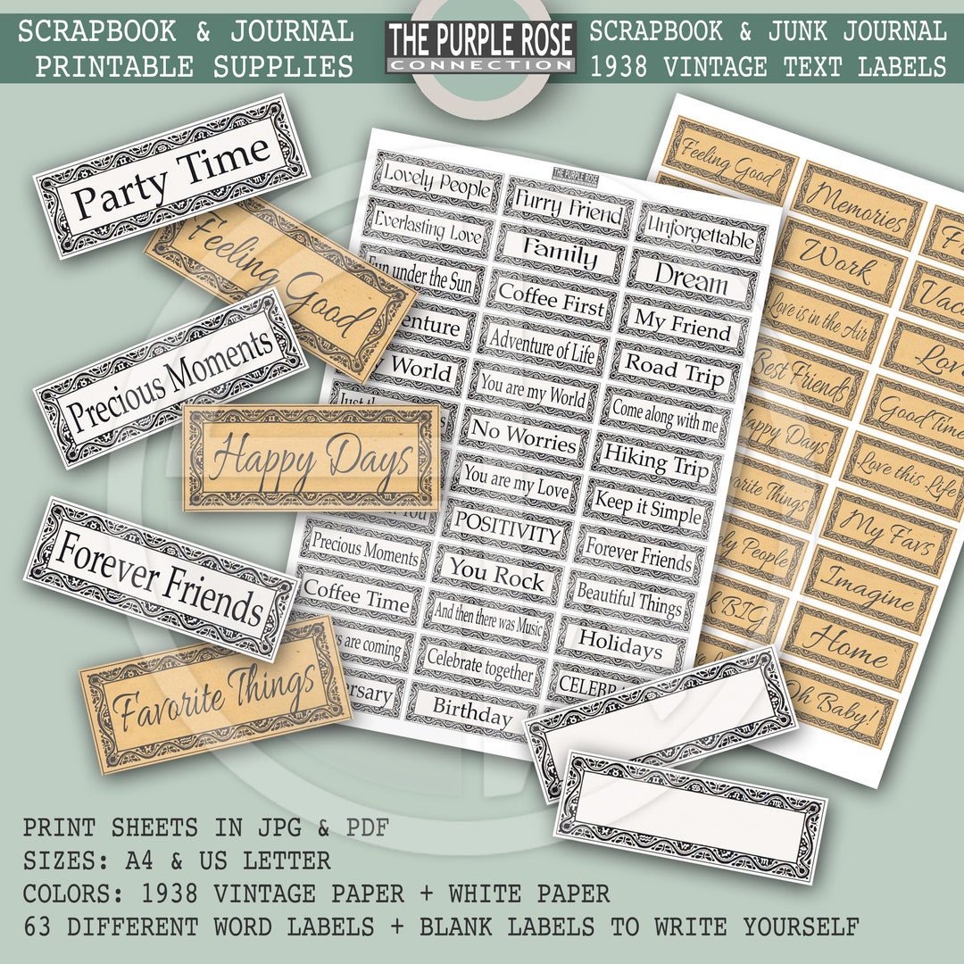 Scrapbook & Junk Journal Printables WORDS Kit Collage Sheets Vintage ...