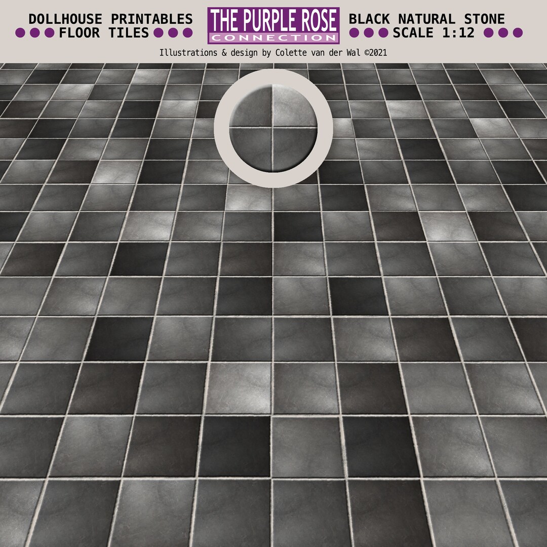 DOLLHOUSE Printable FLOOR TILES Theme: Black Natural Stone Miniature ...