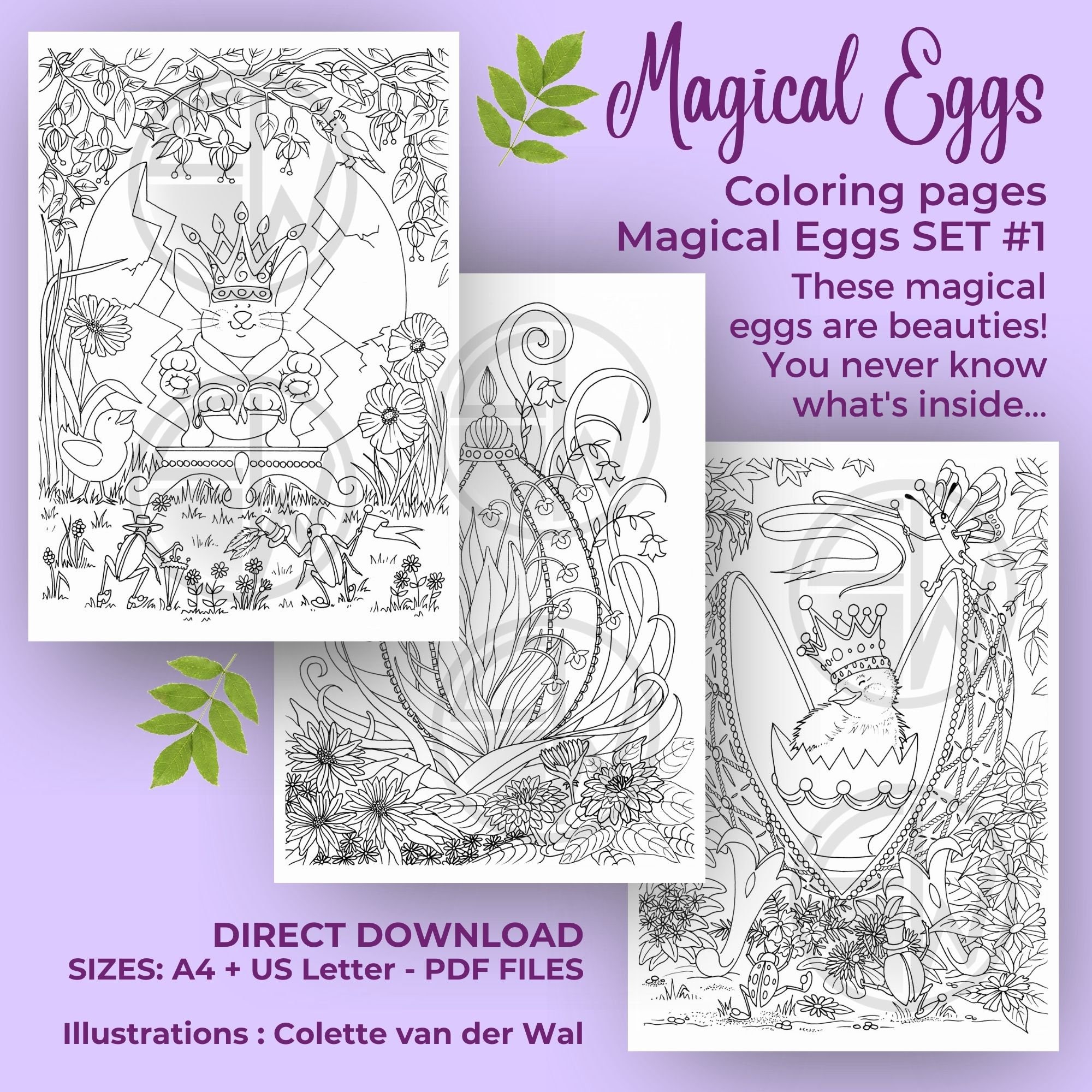 Magical Eggs - Set 1, Coloring Pages of Enchanting Eggs - 3 Images Hand ...