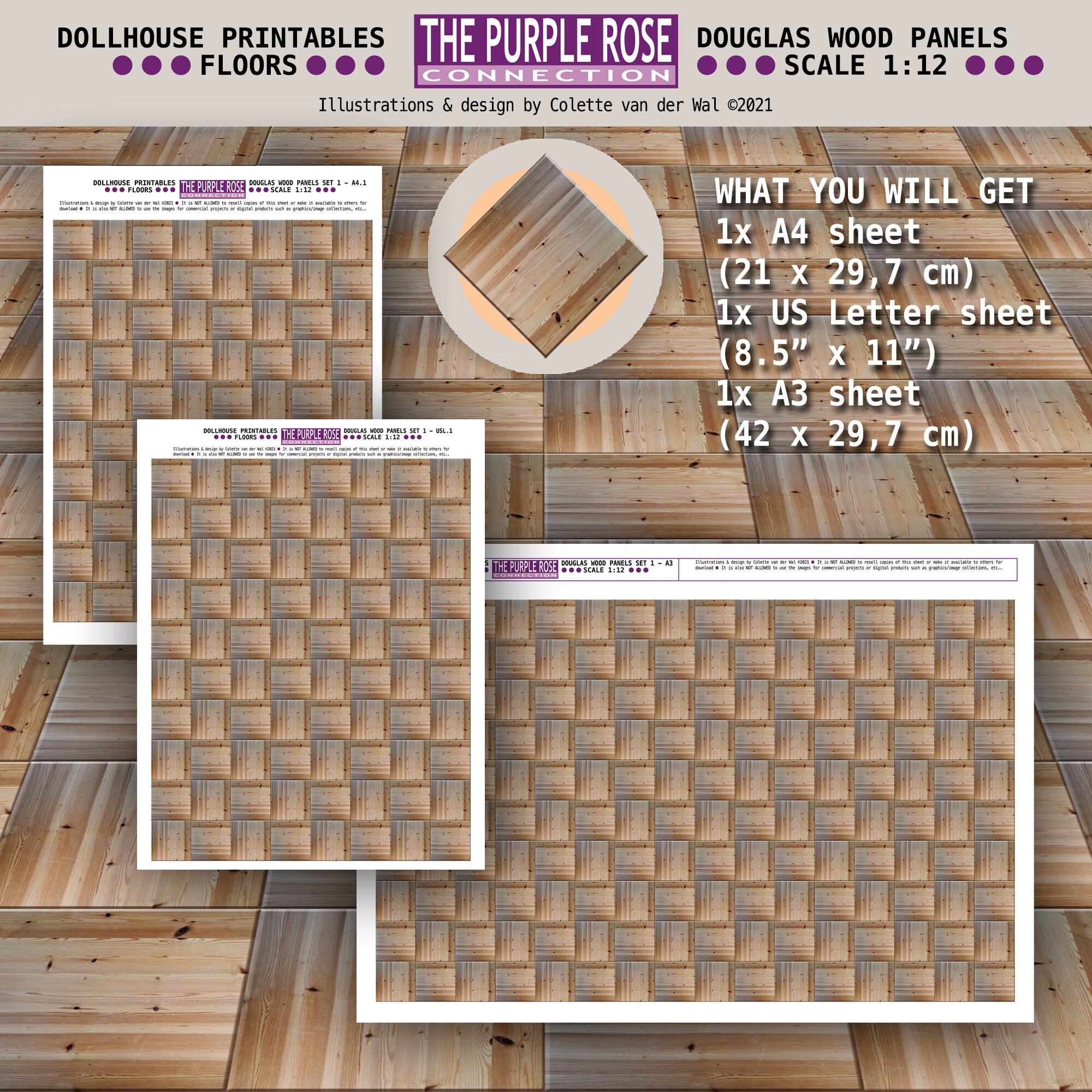 DOLLHOUSE Printable FLOORS - Theme: Douglas Wood Panels - Miniature ...