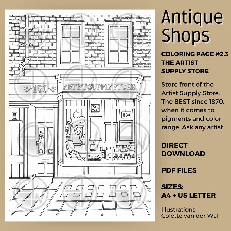 Antique SHOPS Set 2, Coloring Pages of Old Shop Fronts 3 Images Hand ...
