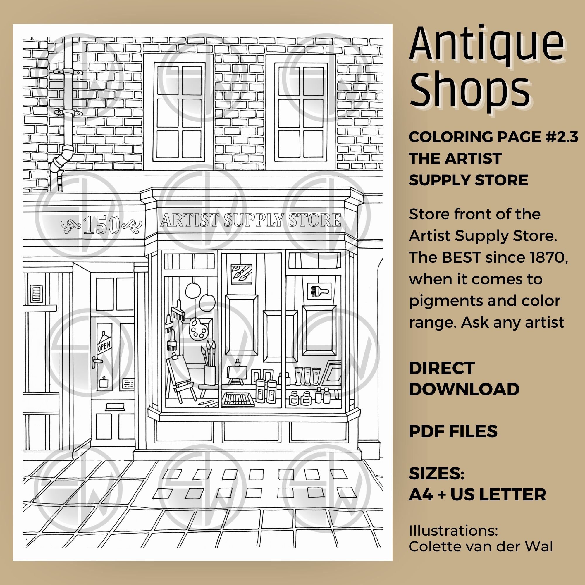 Antique SHOPS Set 2, Coloring Pages of Old Shop Fronts 3 Images Hand ...