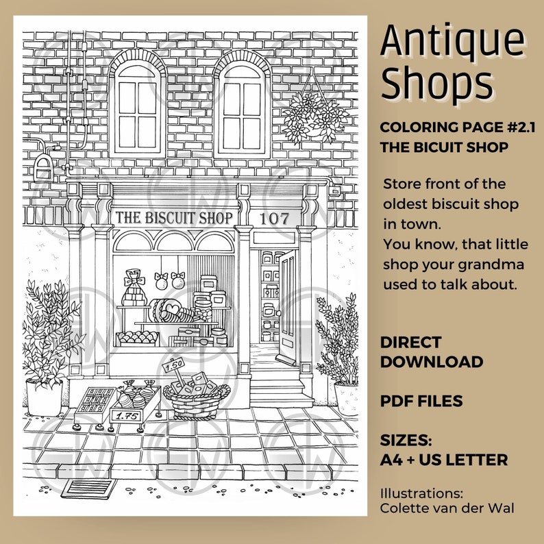 Antique SHOPS Set 2, Coloring Pages of Old Shop Fronts 3 Images Hand ...