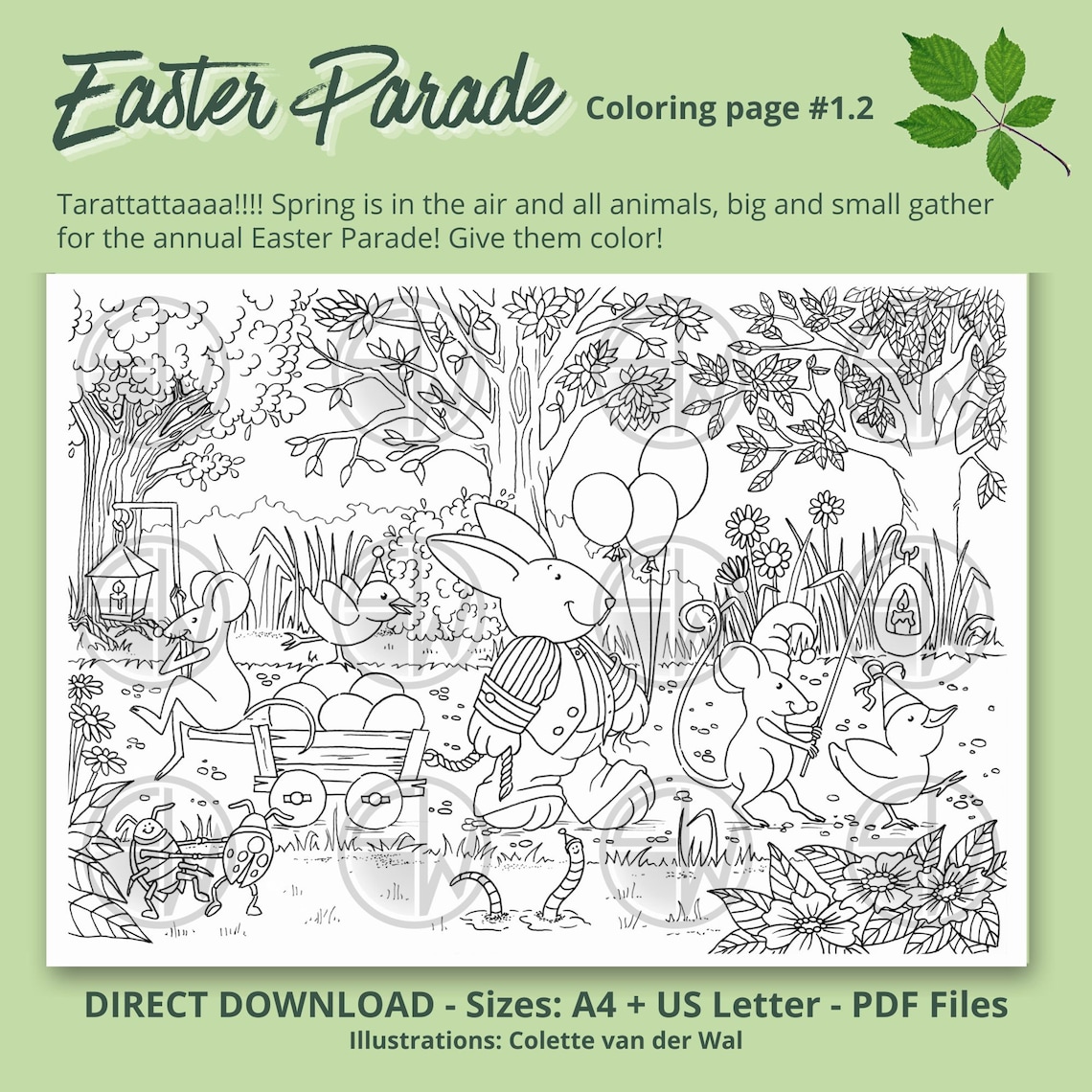 Easter Parade Set 1, Coloring Pages of Cute Animal Parades 3 Images ...