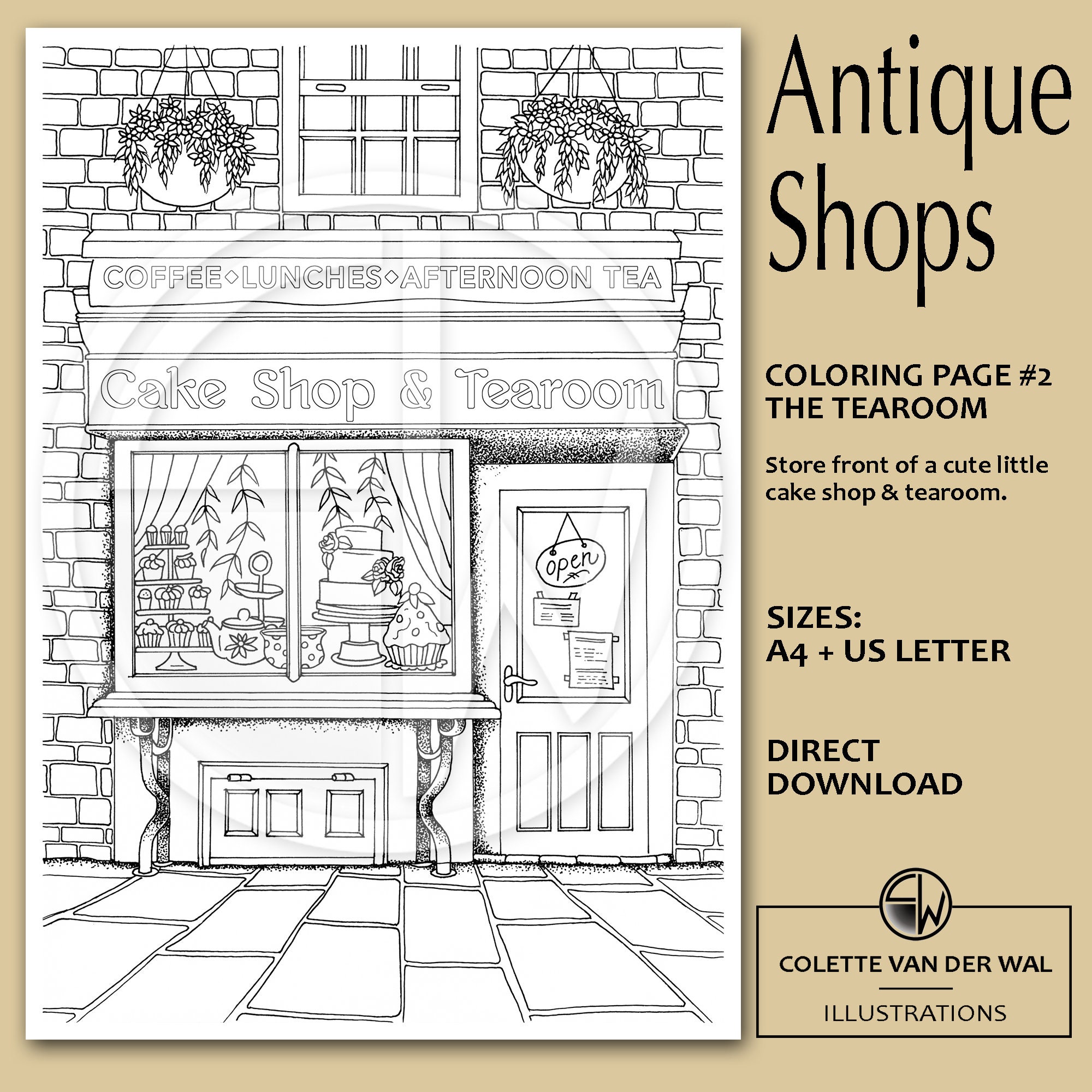Antique Shops - #2 Cake Shop & Tearoom, Coloring Page - Tearoom Store ...