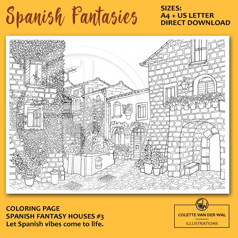Spanish Fantasies - Set 1, Coloring Pages - Set of 5 Different Images ...