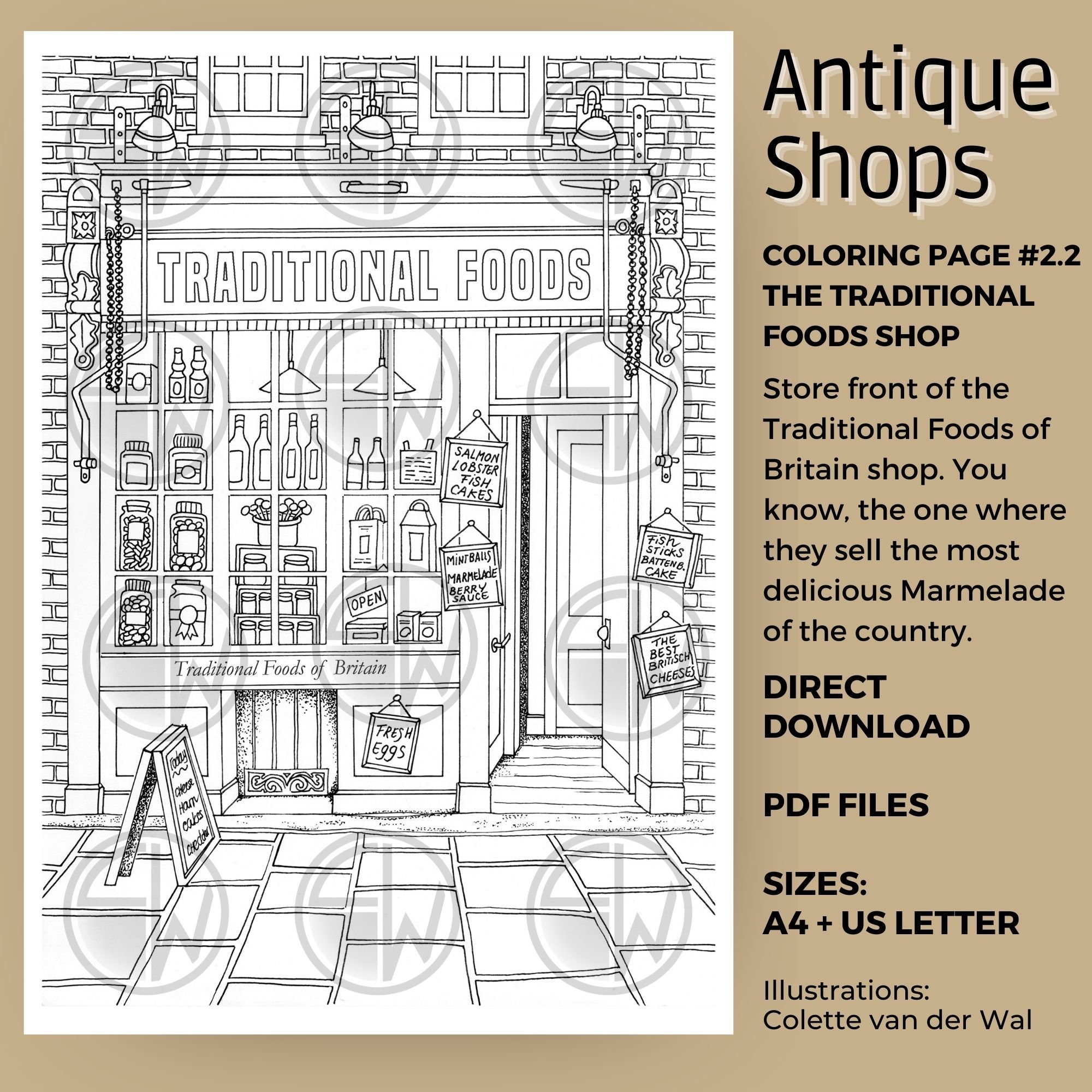 Antique SHOPS Set 2, Coloring Pages of Old Shop Fronts 3 Images Hand ...