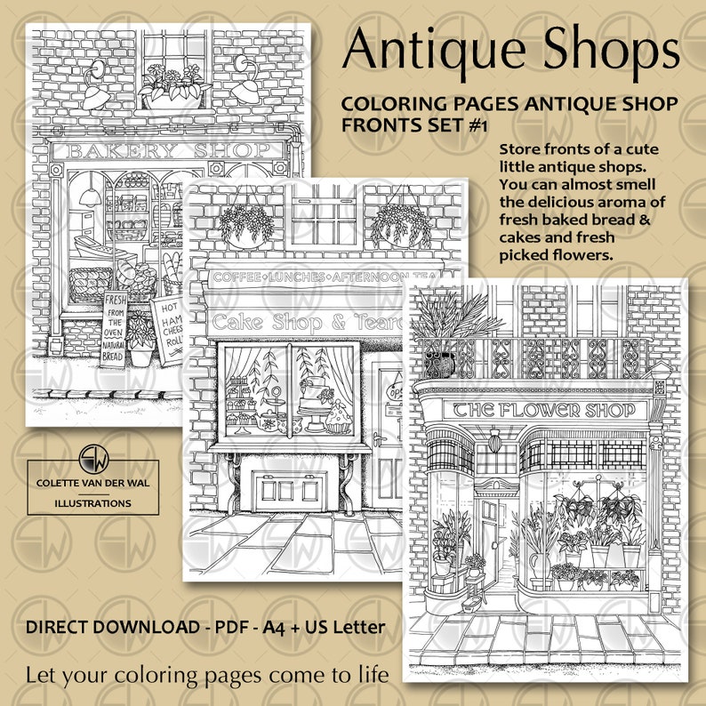 Antique SHOPS Set 1 Coloring Pages of Old Shop Fronts 3 - Etsy