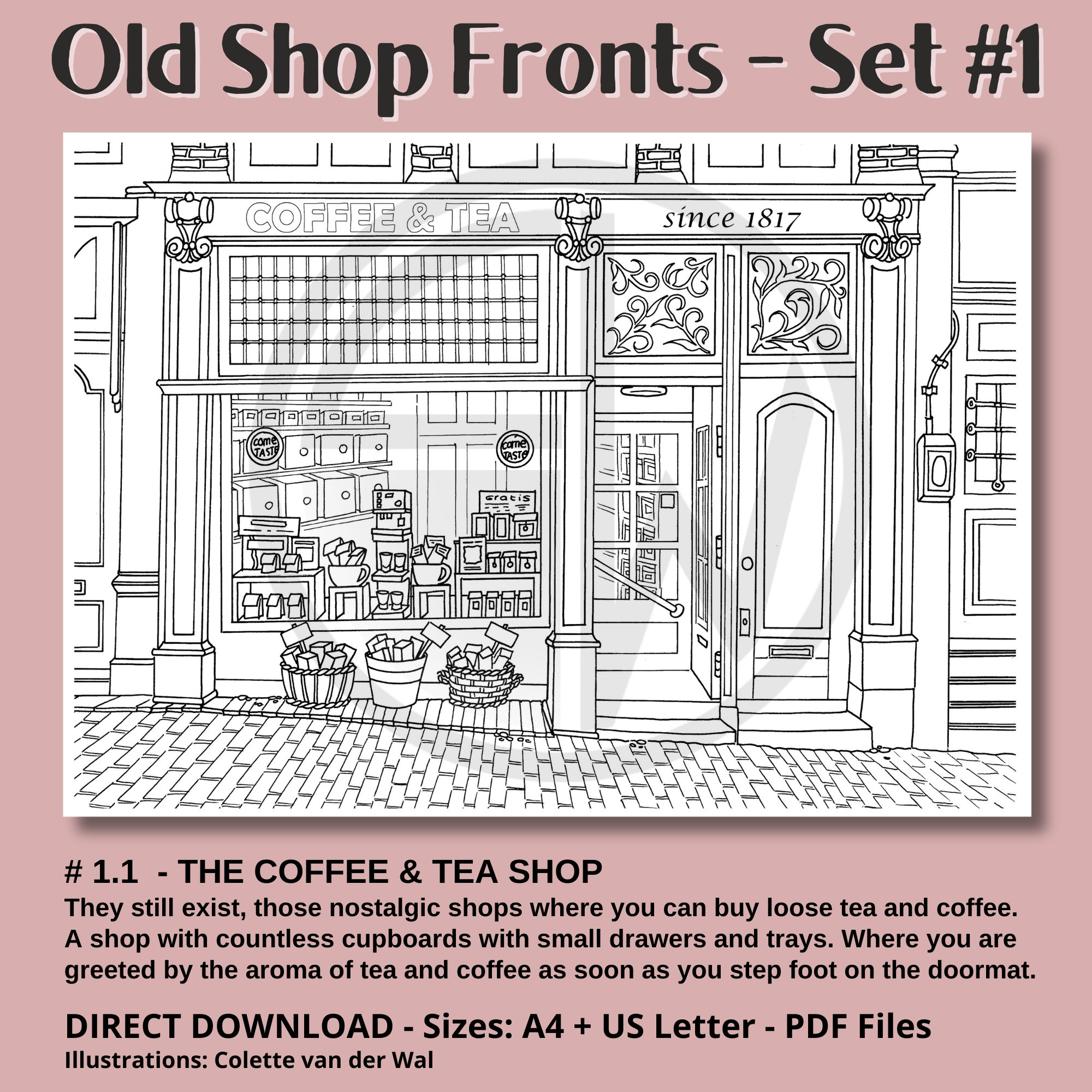 Old Shop Fronts - Set 1, 3 Different Coloring Pages - Handmade - Human ...