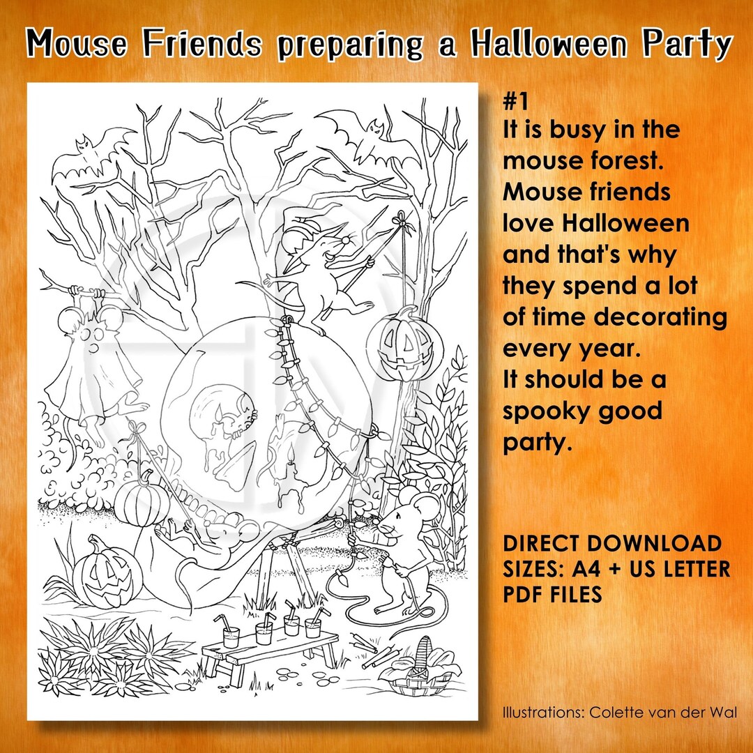 Mouse Halloween Party Coloring Page – Hand-drawn Mice (PDF) - Etsy