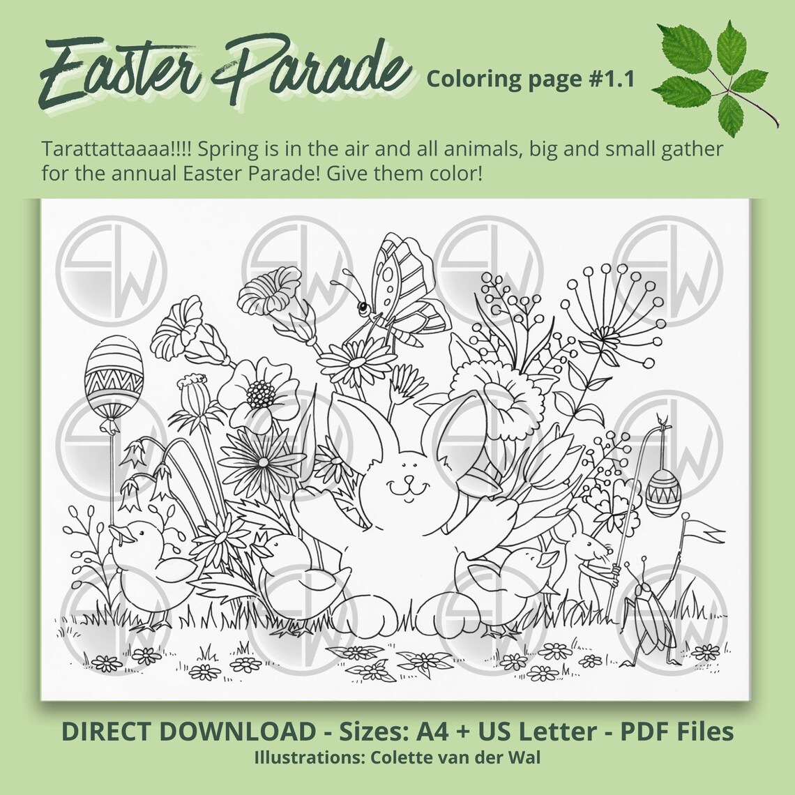 Easter Parade Set 1, Coloring Pages of Cute Animal Parades 3 Images ...