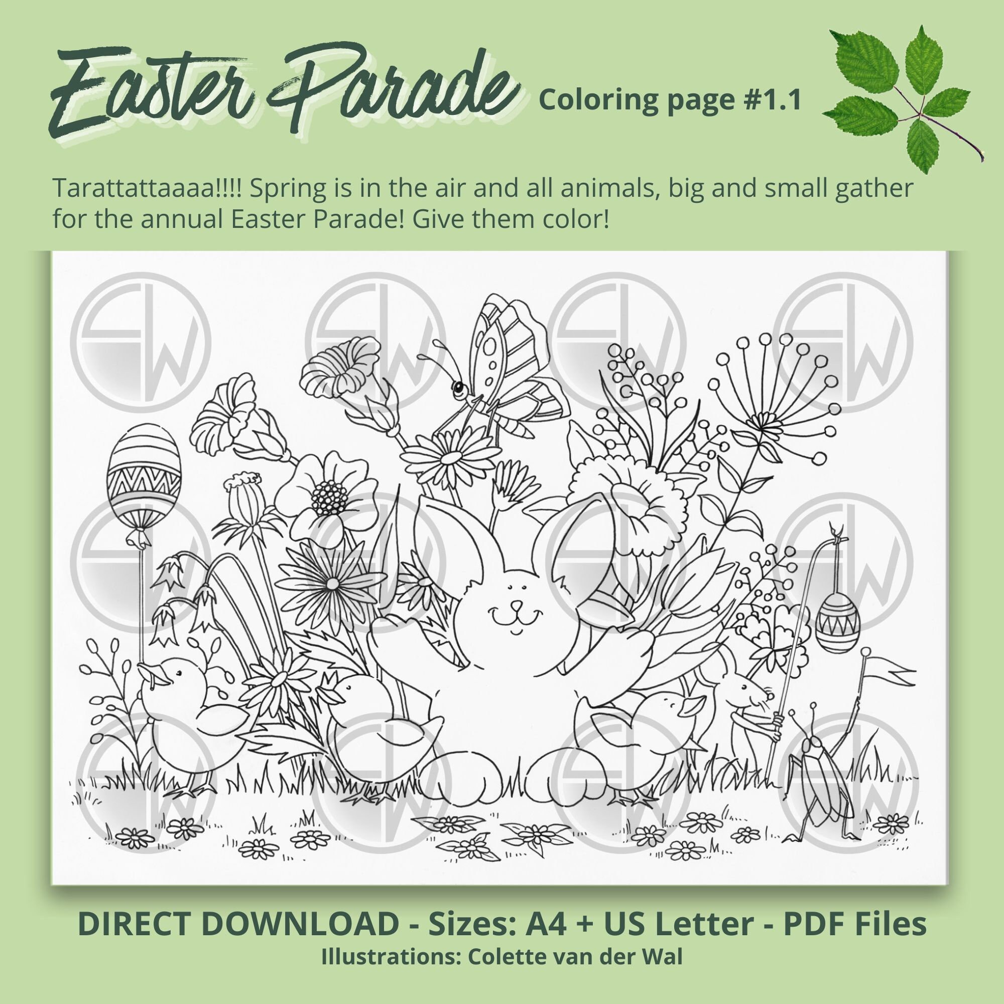 Easter Parade Set 1, Coloring Pages of Cute Animal Parades 3 Images ...