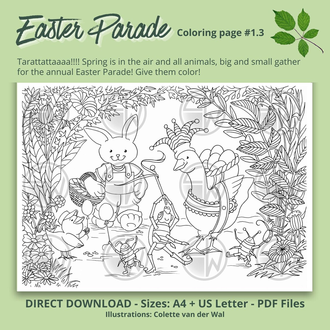 Easter Parade Set 1, Coloring Pages of Cute Animal Parades 3 Images ...