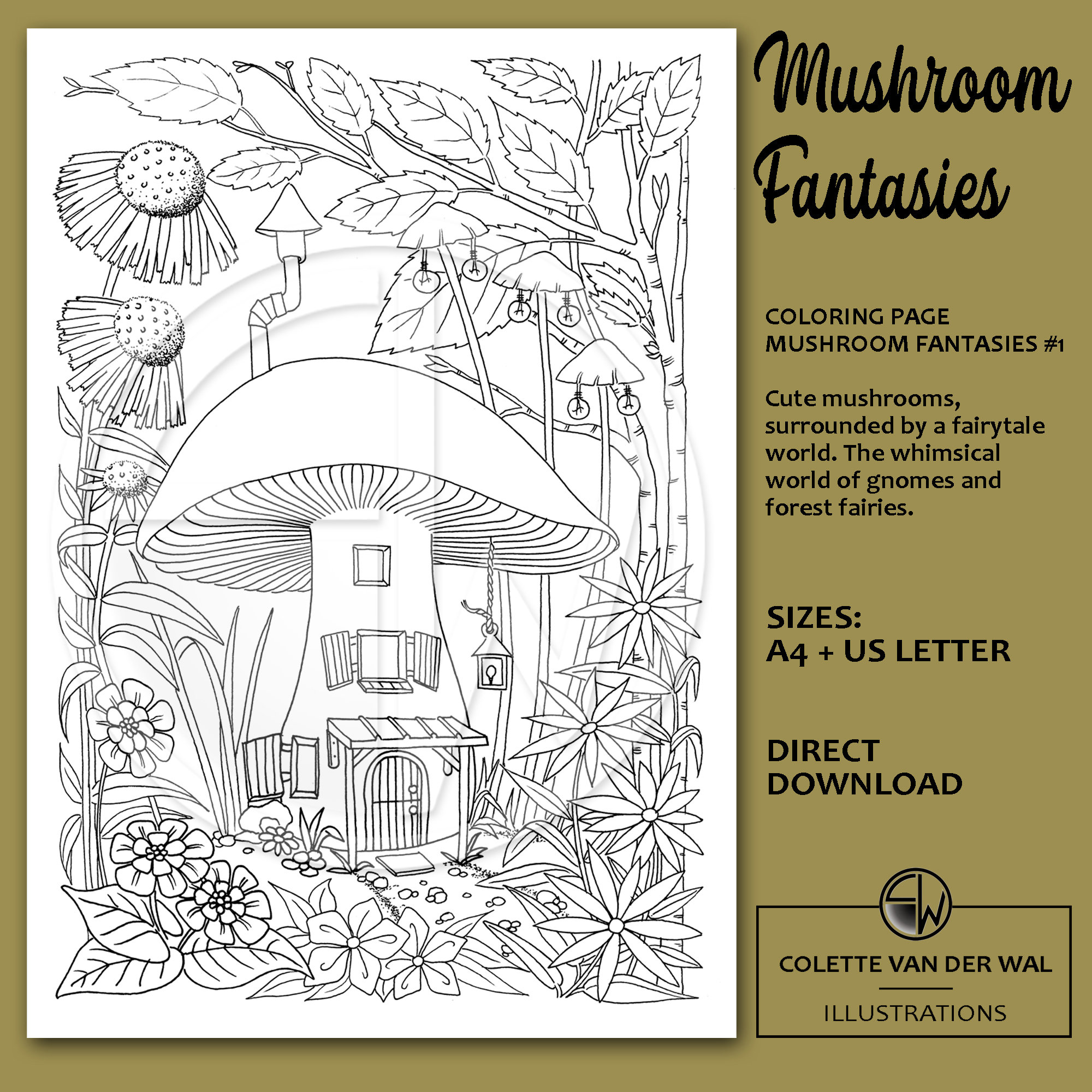 Mushroom Fantasies - Adult Coloring Page #1 - Hand Illustrated Mushroom ...