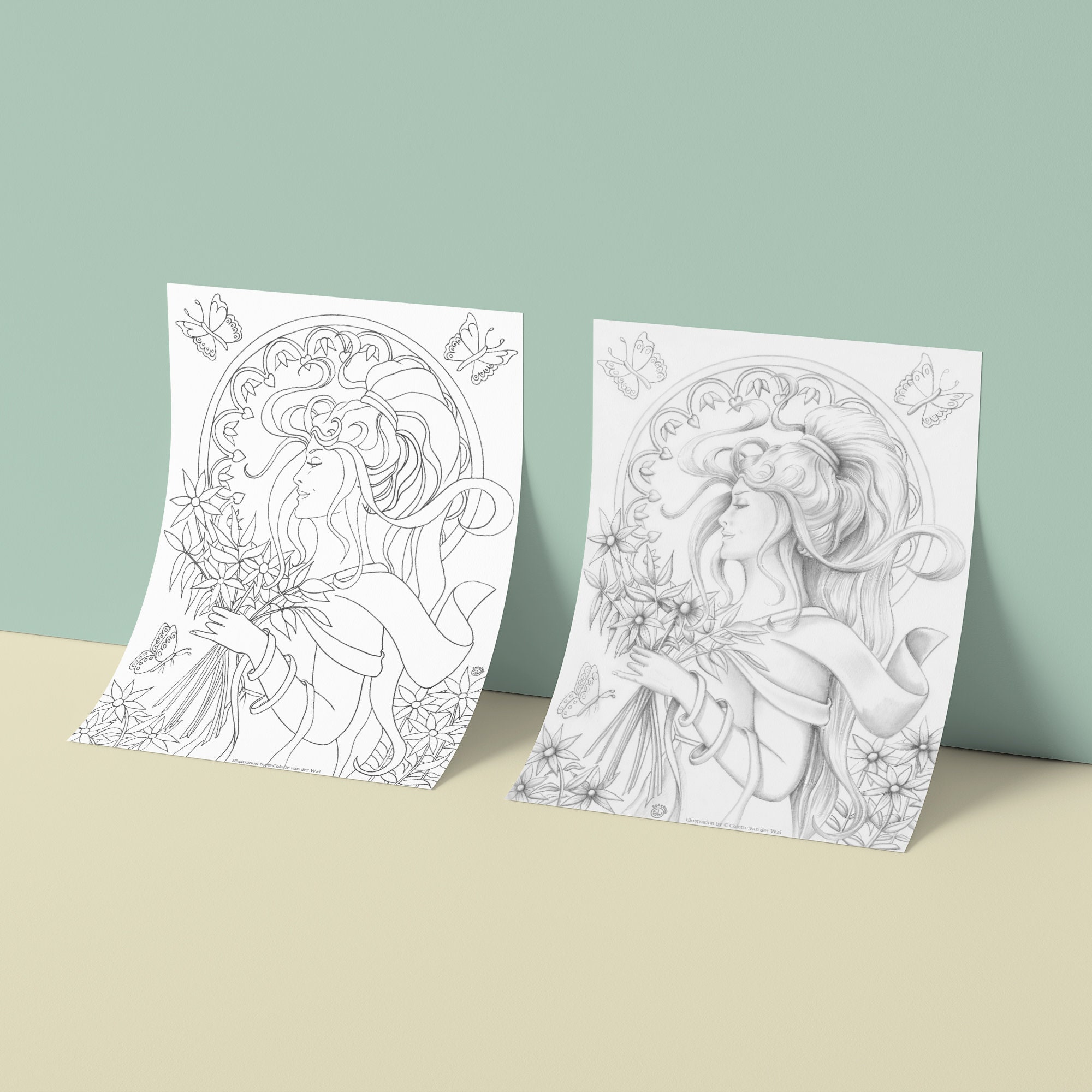 Wood Nymph Grayscale Line Coloring Pages Set of 3 One Image Hand Drawn ...