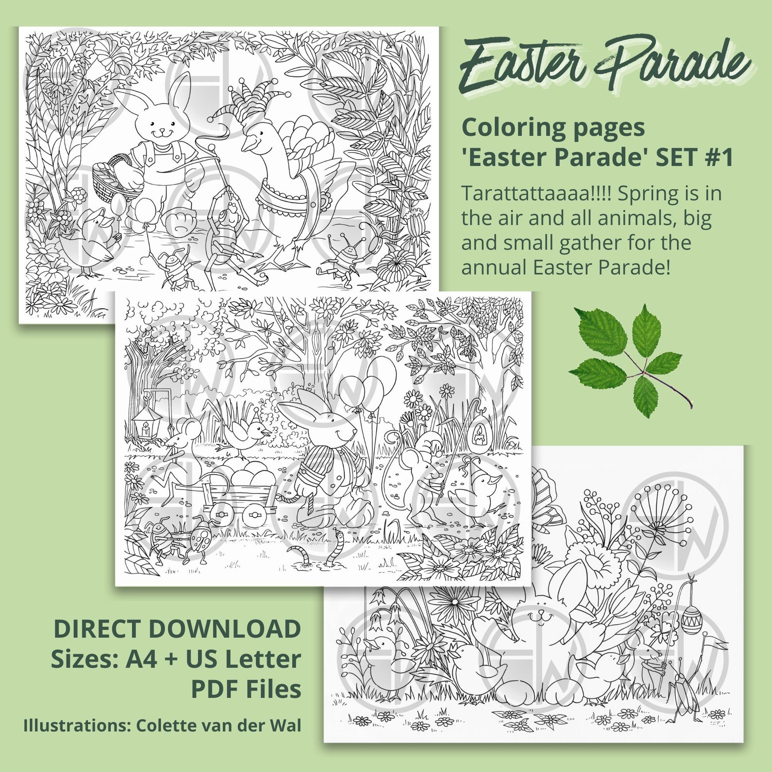 Easter Parade Set 1, Coloring Pages of Cute Animal Parades 3 Images ...