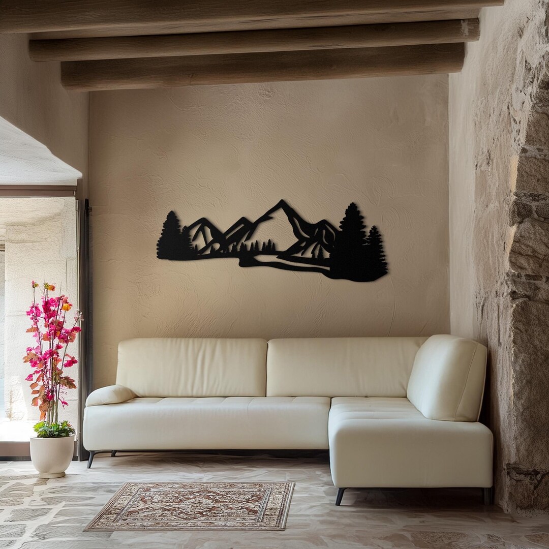 Metal Mountain Wall Art, Horizontal Mountain Home Decor Living Room ...