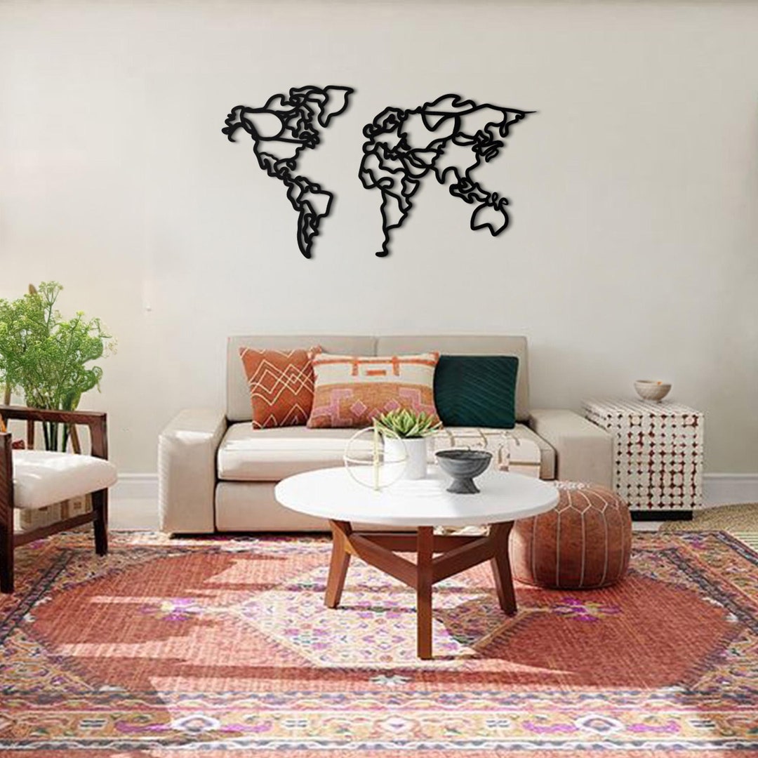 World Map Metal Line Art, Large World Map, World Map, Map Decor, Travel Art, Wall Decor, Wall ...