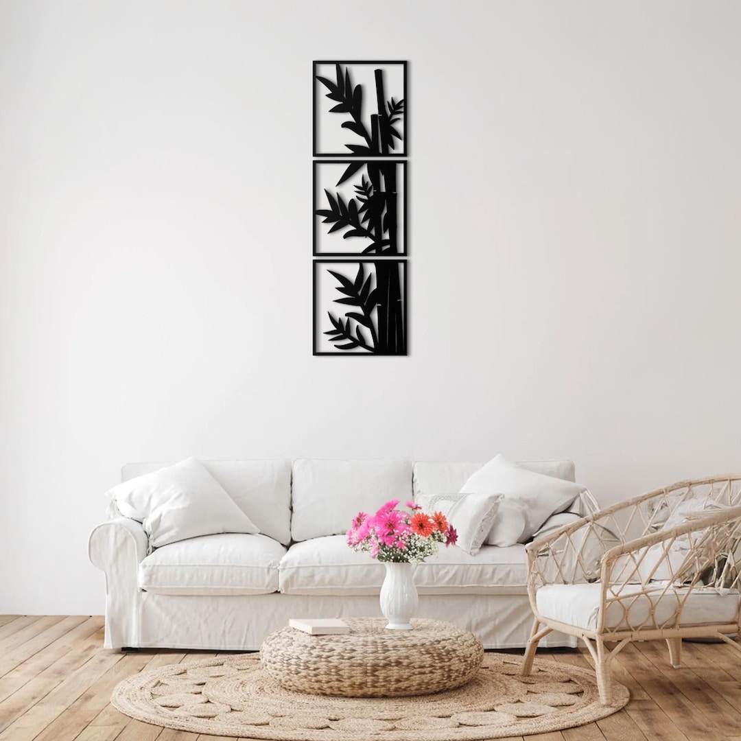 Bamboo Panel Metal Wall Art, Bamboo Metal Wall Decor, 3 Piece Bamboo ...