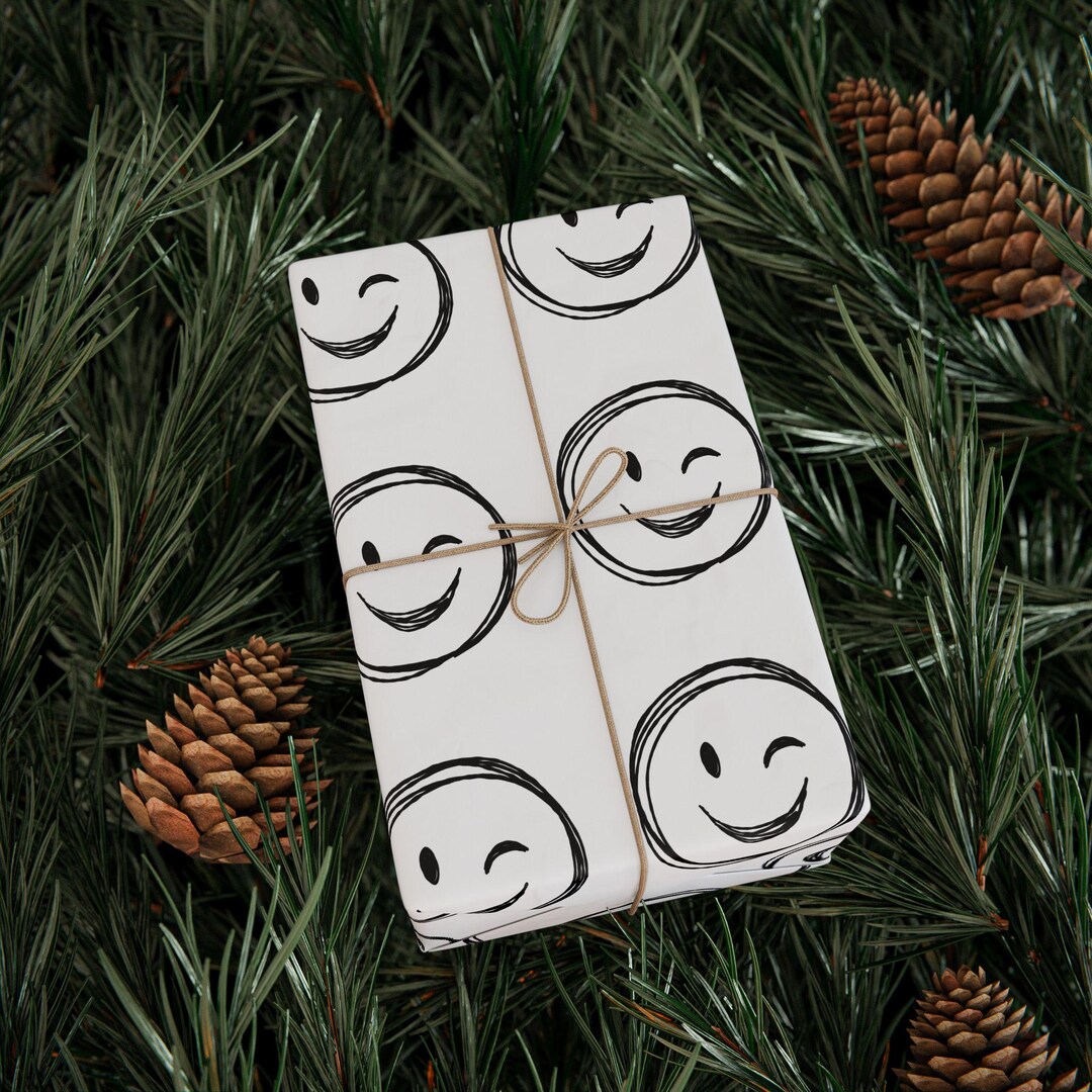 Winking Face Silly Wrapping Paper, Gift Wrap for Birthdays, Smiley Face ...