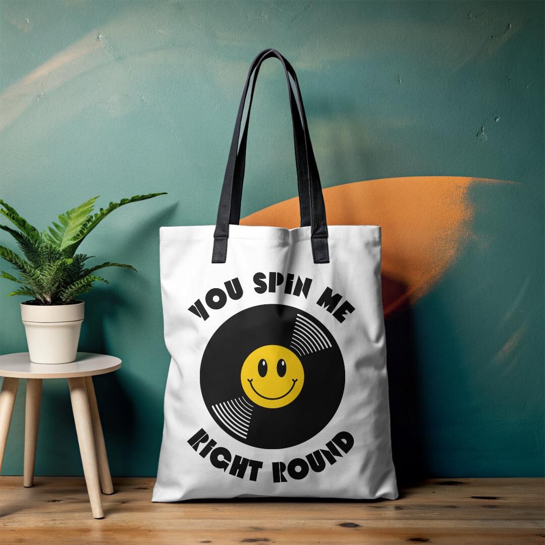 Retro Vinyl Record Tote Bag: Smiley Face Music Lover Gift - Etsy