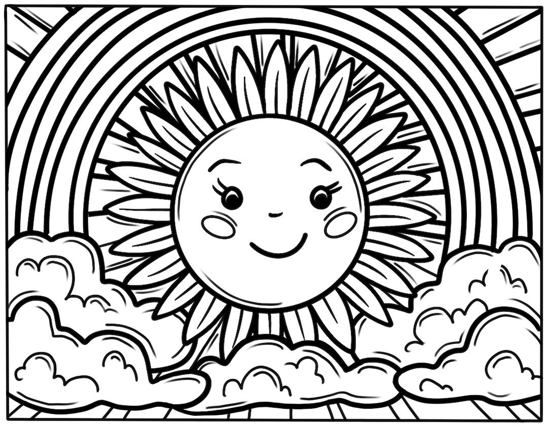 Coloring Page: Sun and Rainbow - Etsy