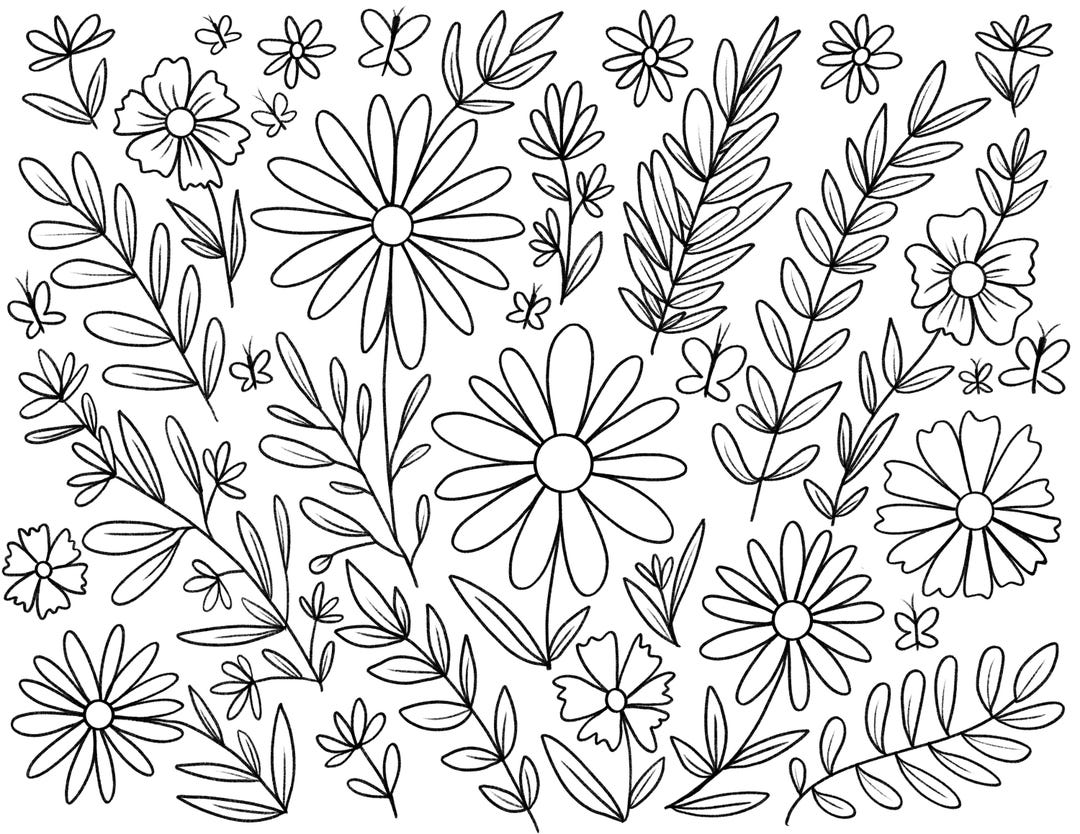 Coloring Page: Flowers 1 - Etsy