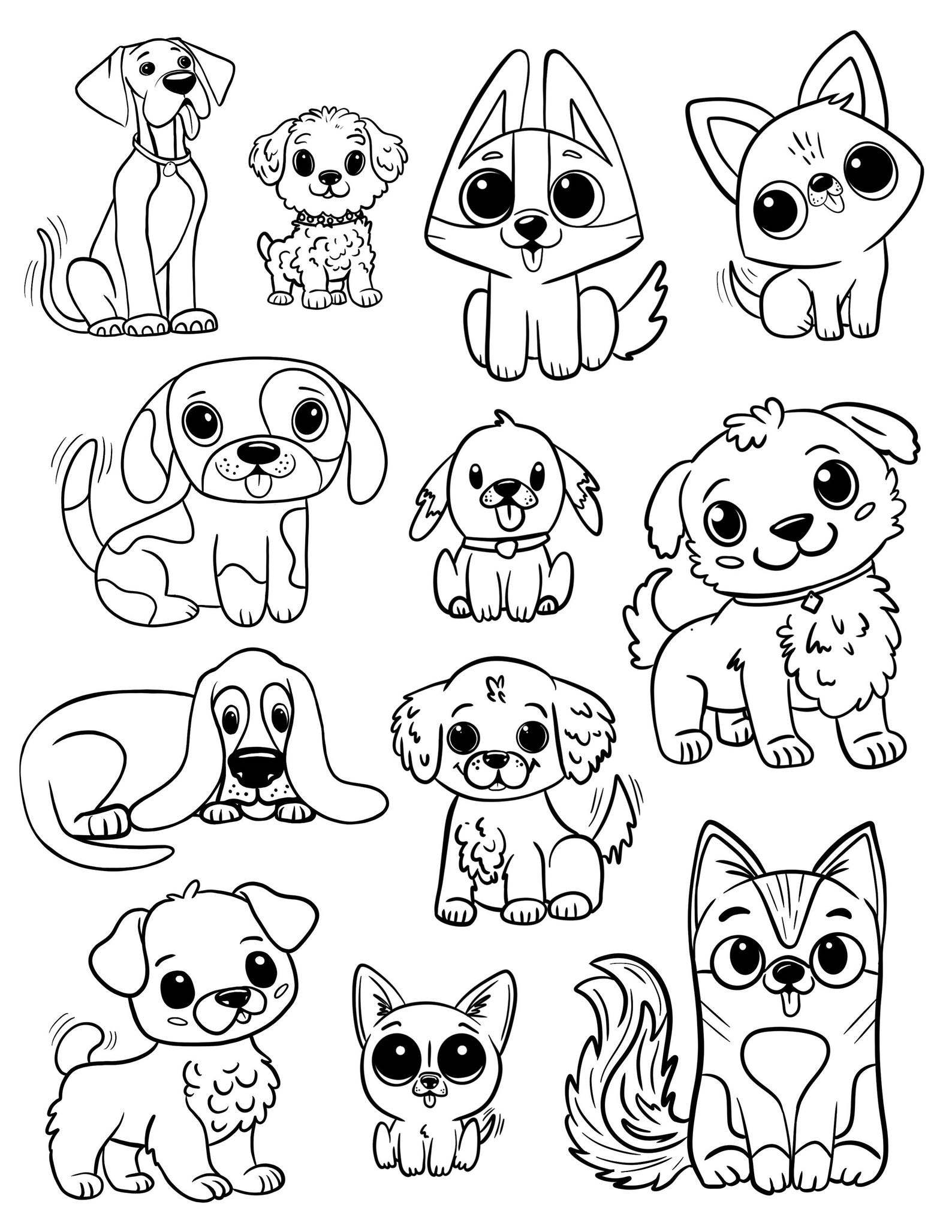 Coloring Page: Cute Dogs - Etsy