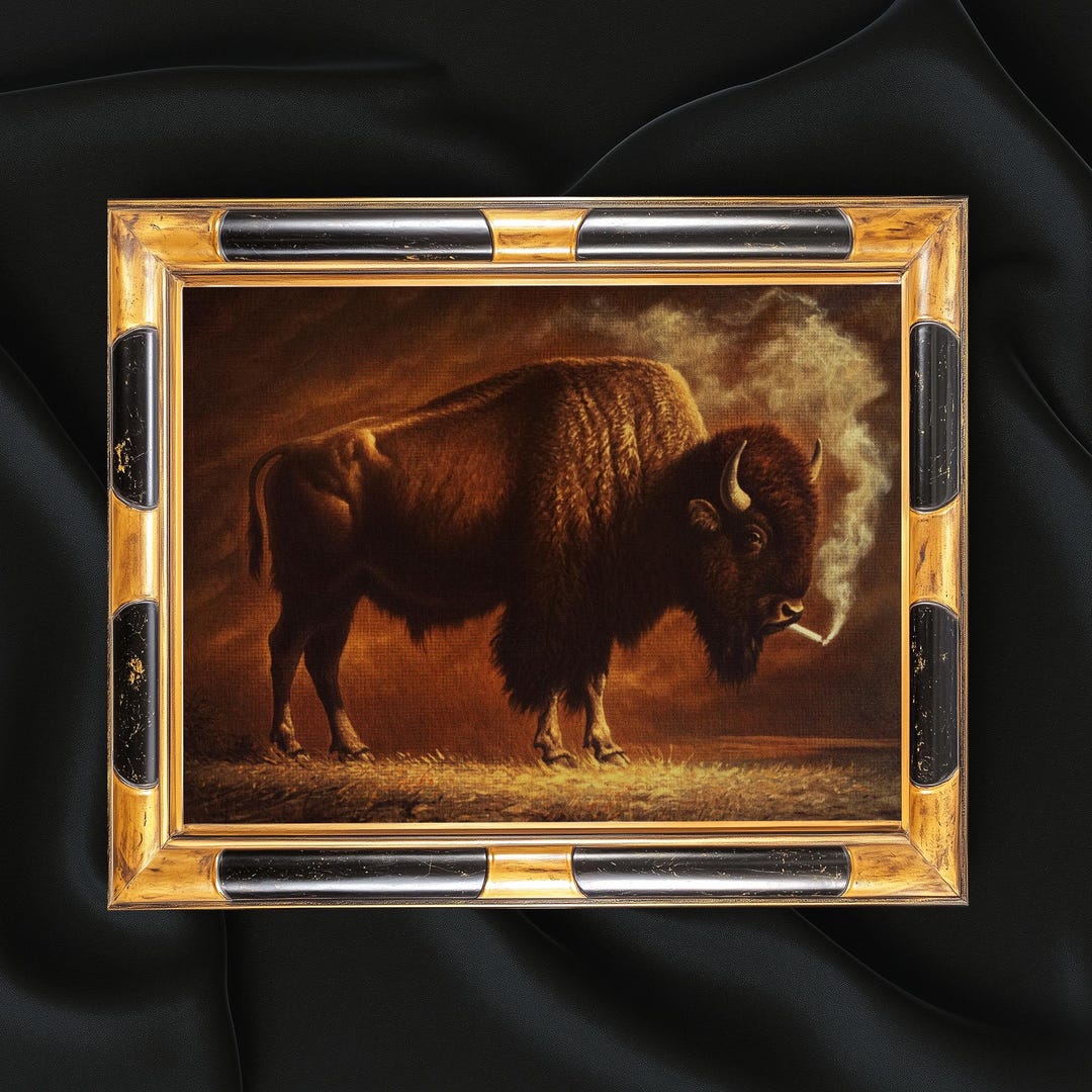 Bison Smoking a Cigarette Chill Noir Animal Art the Herd's Coolest ...