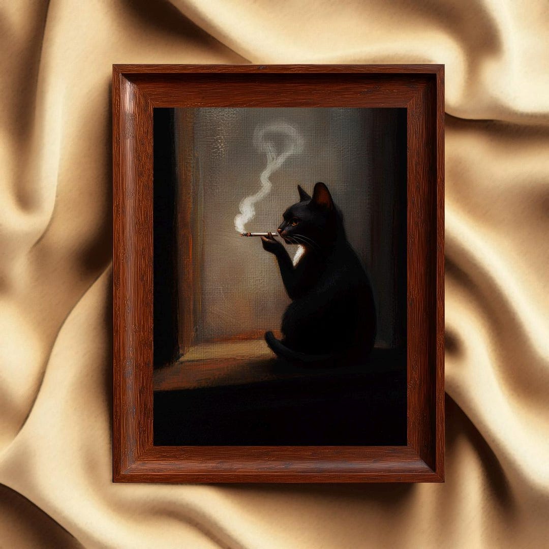 Cat Smoking a Cigarette - Moody Vintage Gothic Wall Art, Smoking Cat ...
