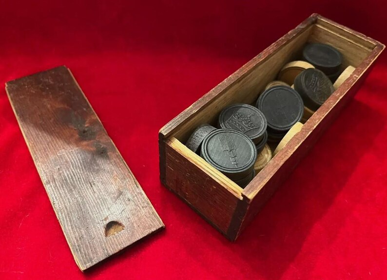 Antique Checkers 24 Wood Pieces in Early Wooden Box - Etsy
