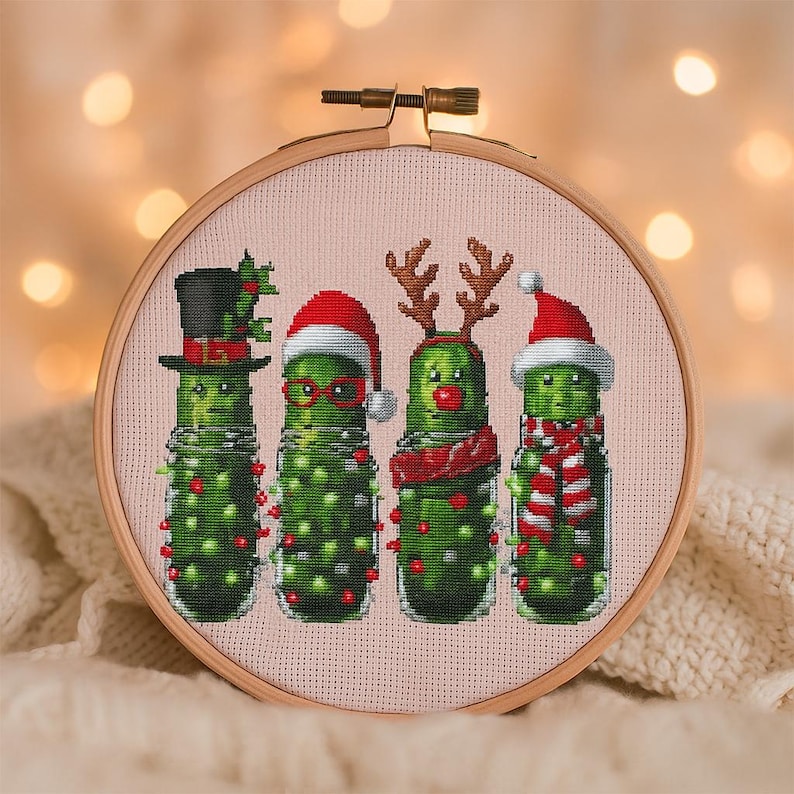 Funny Christmas Pickles Cross Stitch Pattern, Holiday Jar PDF, Cute ...