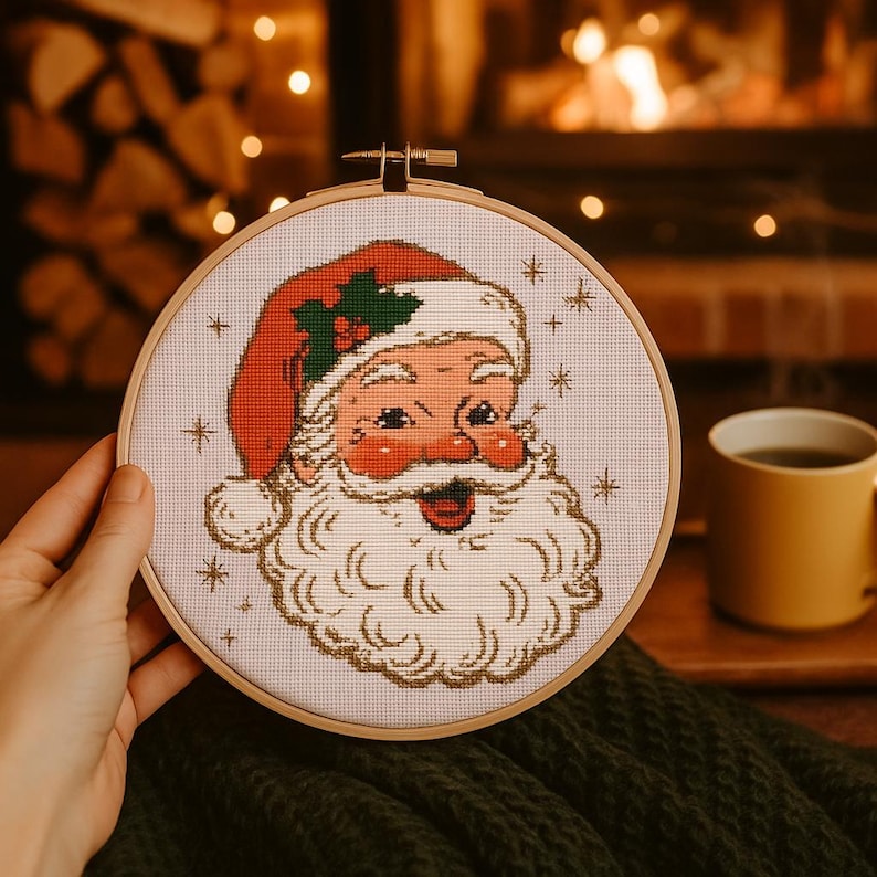 Vintage Santa Cross Stitch Pattern, Classic Christmas Santa PDF, Retro ...
