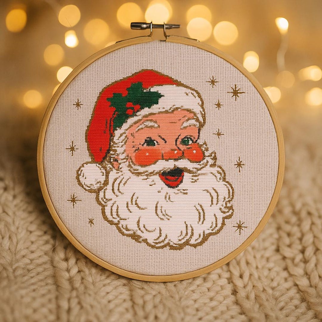 Vintage Santa Cross Stitch Pattern, Classic Christmas Santa PDF, Retro ...