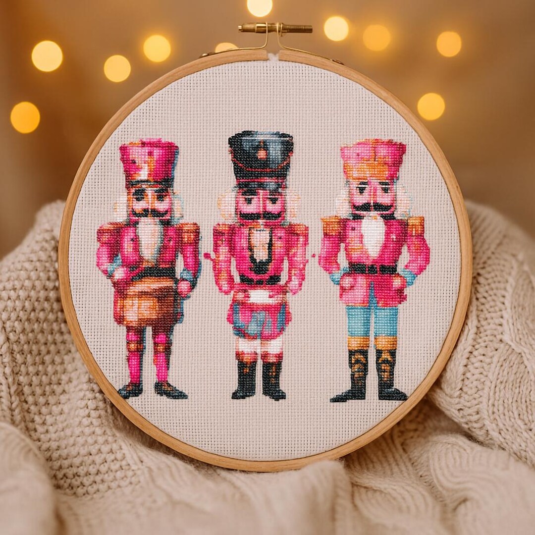Pink Nutcracker Trio Cross Stitch Pattern, Christmas Nutcrackers ...