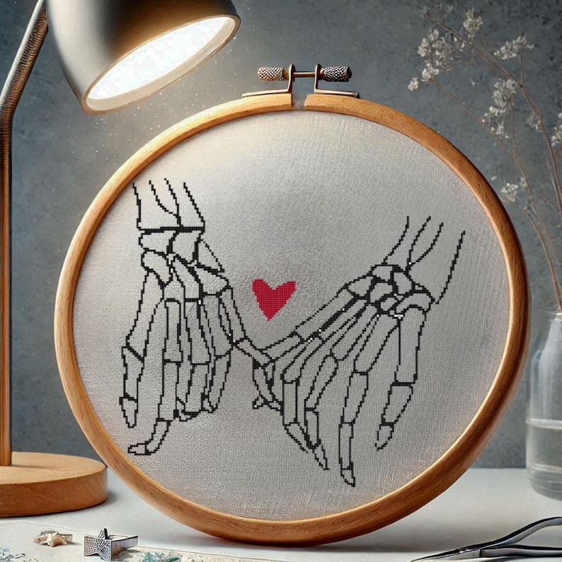 Gothic Skeleton Hand Heart Cross Stitch Pattern - Romantic Valentine's ...