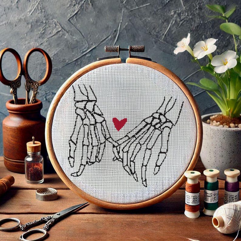 Gothic Skeleton Hand Heart Cross Stitch Pattern - Romantic Valentine's ...