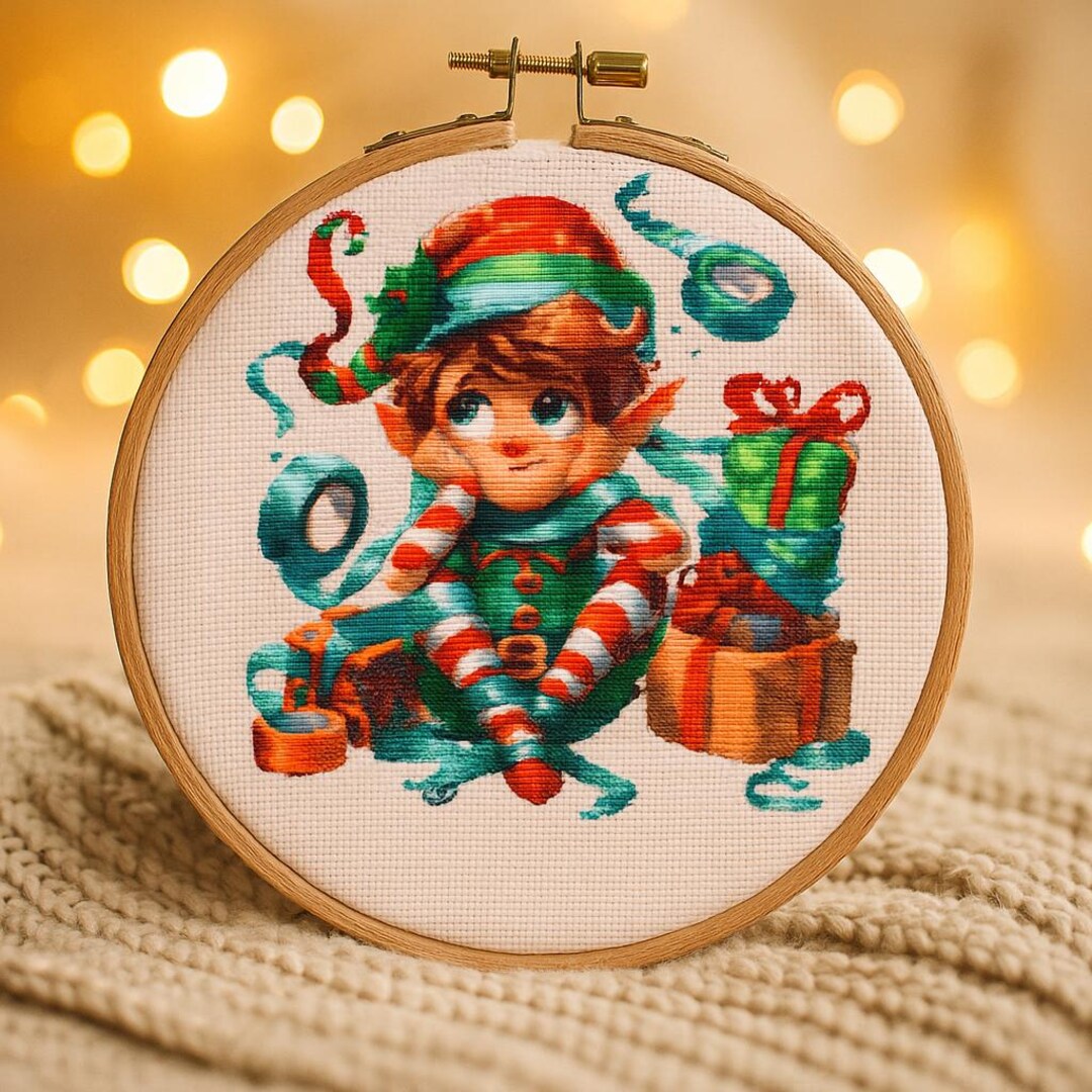 Christmas Elf Cross Stitch Pattern, Holiday Elf Embroidery PDF, Gift ...