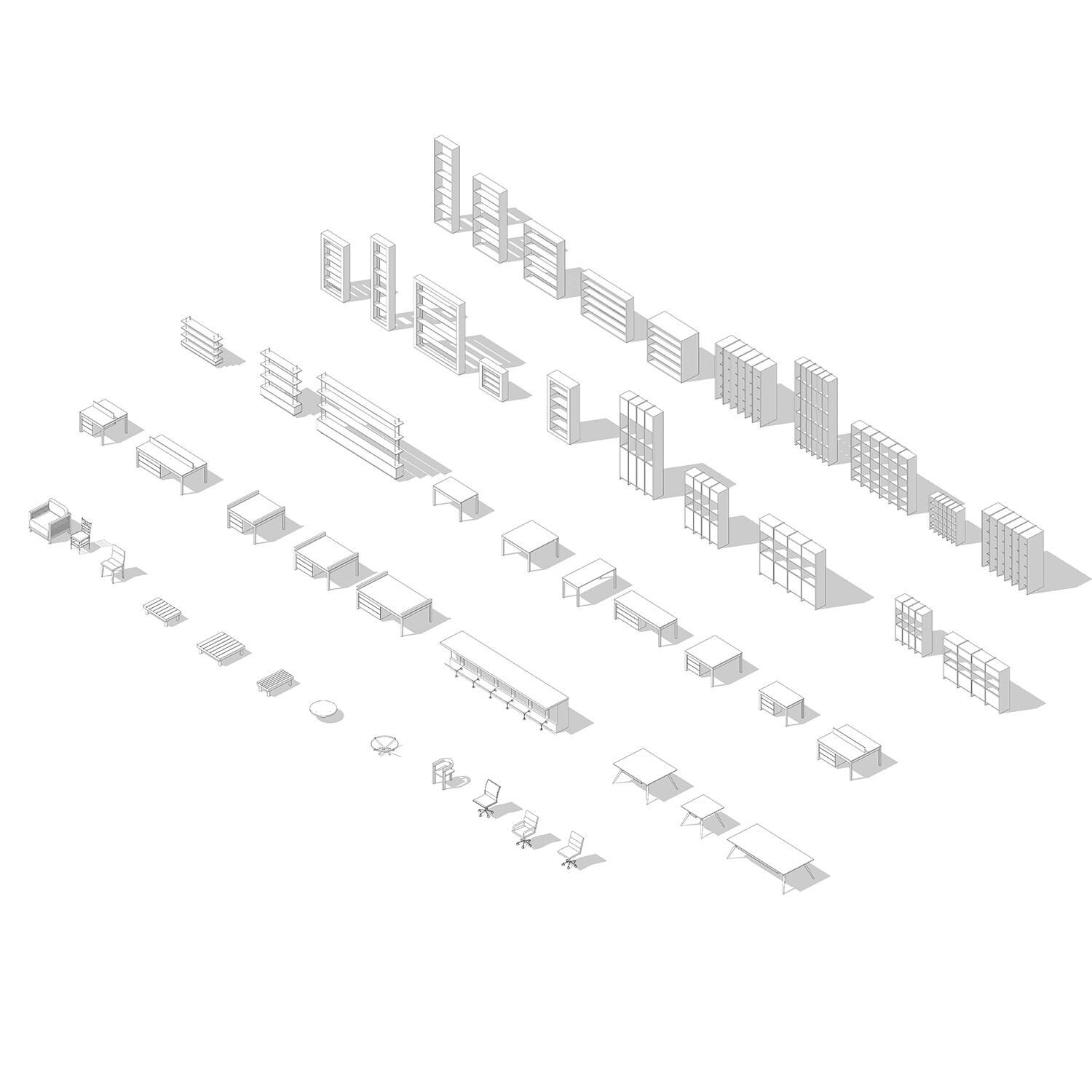 50 Revit (.rfa) Objects for Library and Offices - Modern Library ...