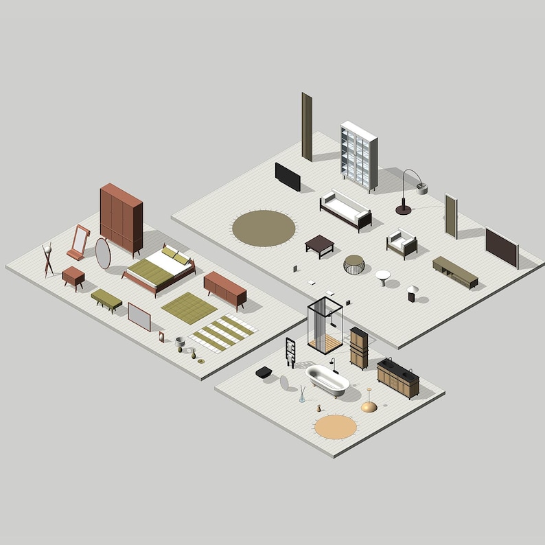 46 Revit (.rfa) Objects for Interior Design - Modern Bedroom + Living ...