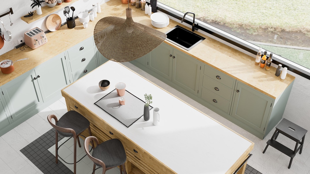 Japandi Modern Kitchen Scene - 3D Max Corona 4K Render - Realistic ...