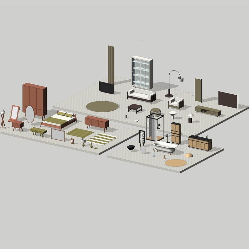 46 Revit (.rfa) Objects for Interior Design - Modern Bedroom + Living ...