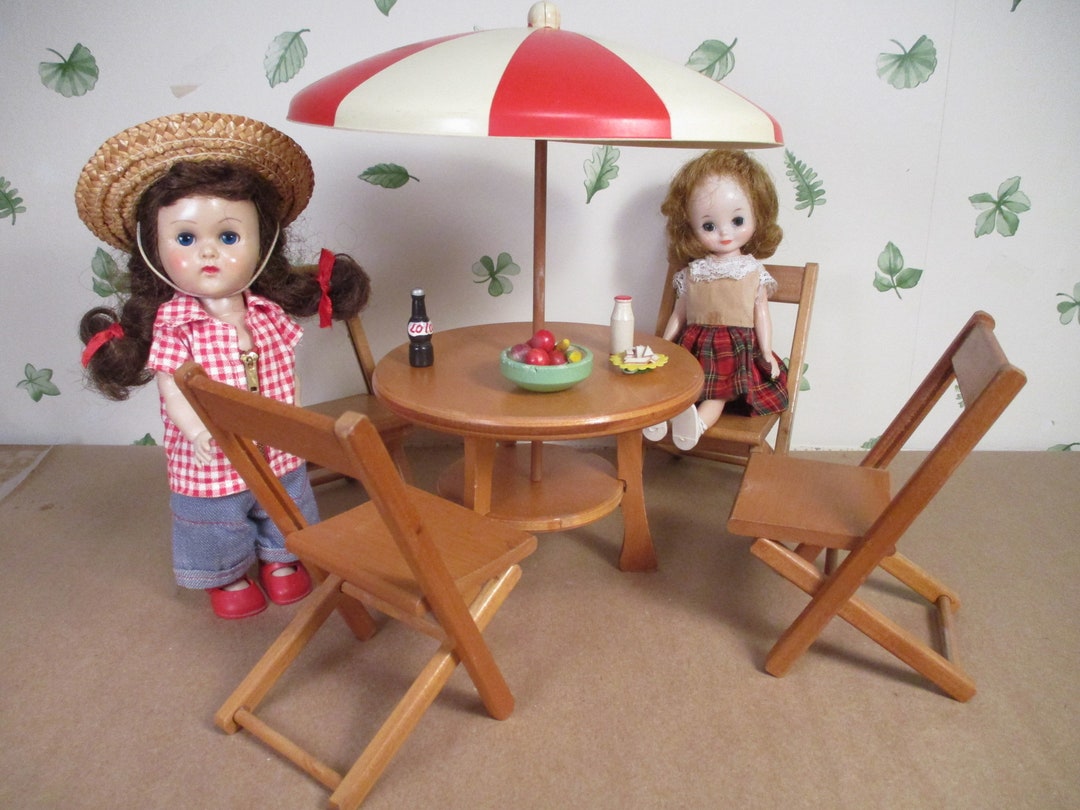Reduced! Vintage Doll Furniture - Strombecker Patio Table With Umbrella ...