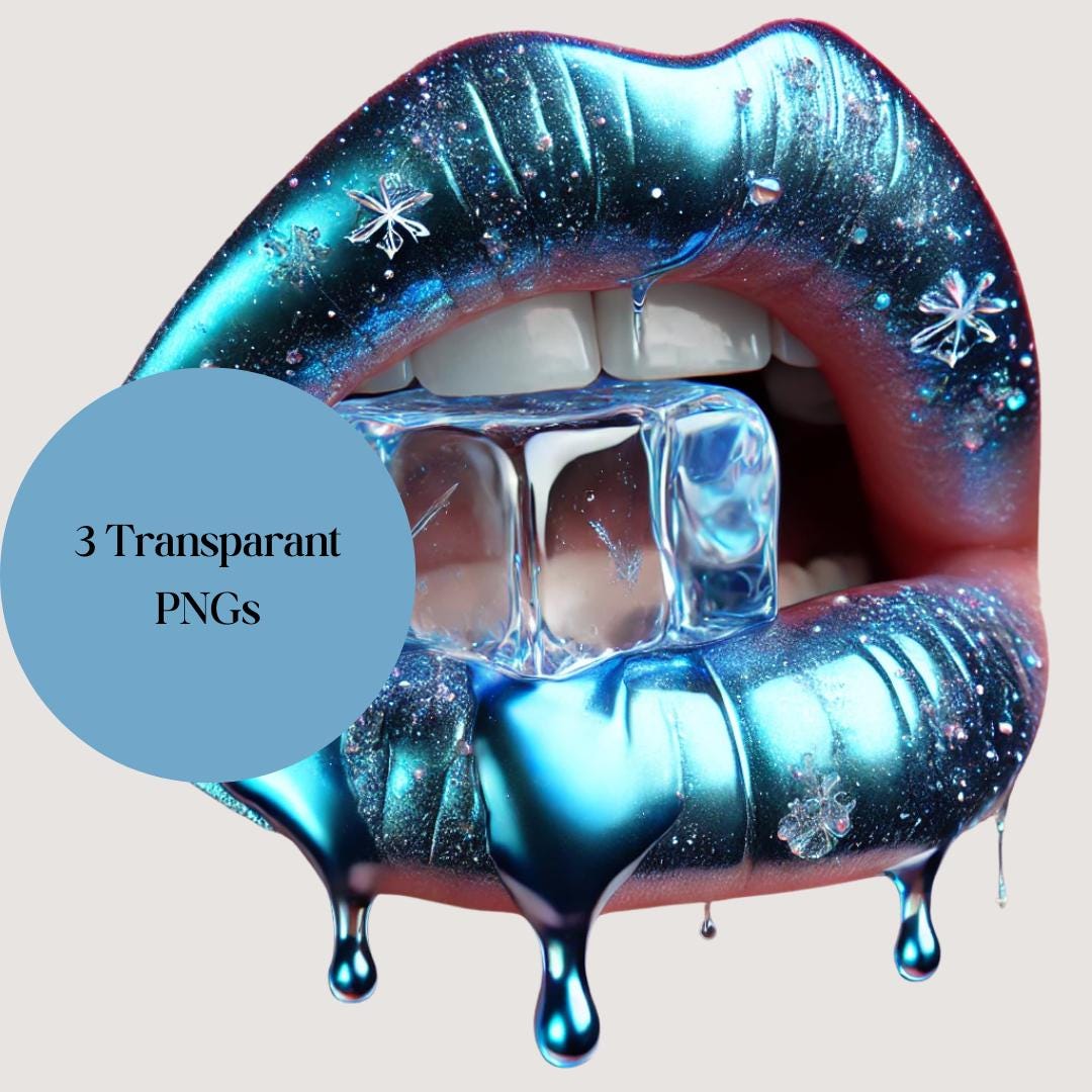 Icy Blue Lips PNG: Metallic Dripping Glam Art (digital Download) - Etsy