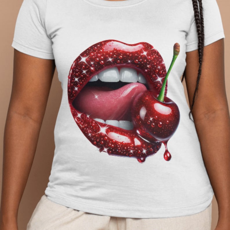 Dripping Lip Cherry PNG, Sexy Lips Sublimation, Glossy Red Lips With ...